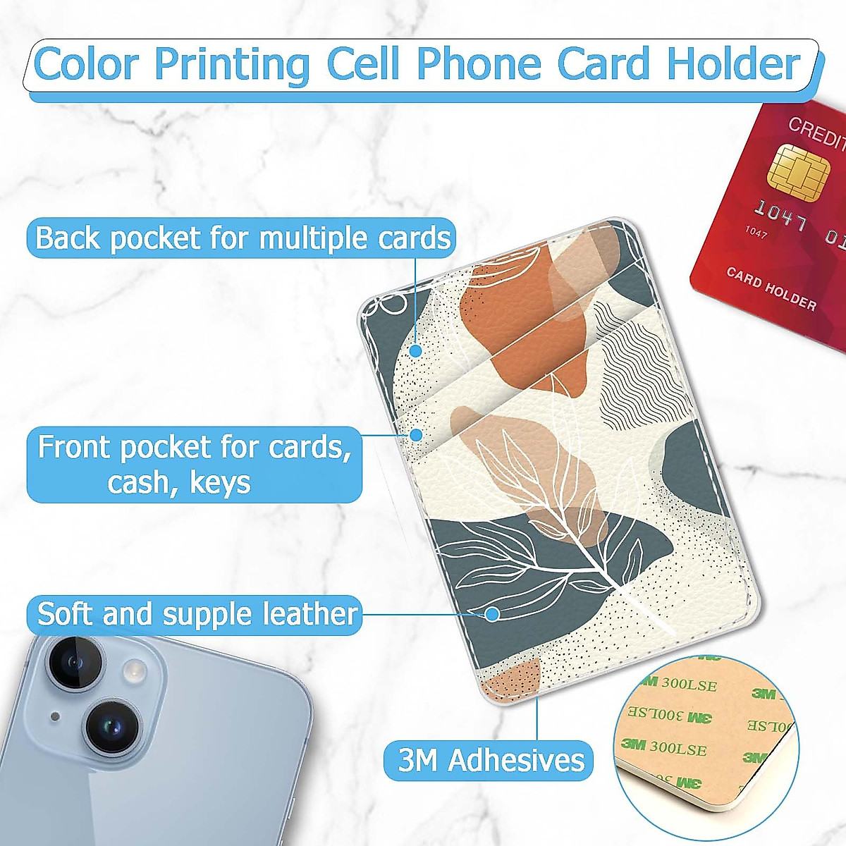 Leather Phone Card Holder Phone Wallet, Stick Back Phone Wallet Sticker Stylish Phone Case Credit Card Holder, Suitable for iPhone, Samsung, Android and Most Smart Phones.Foliage Orange