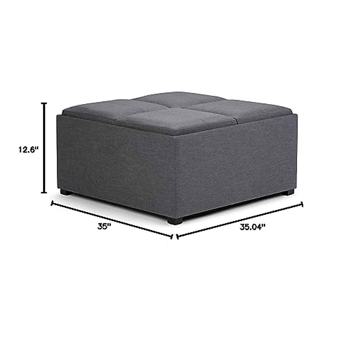 SIMPLIHOME Avalon 35 inch Wide Contemporary Square Coffee Table Storage Ottoman in Slate Grey Linen Look Fabric for the Living Room and Bedroom