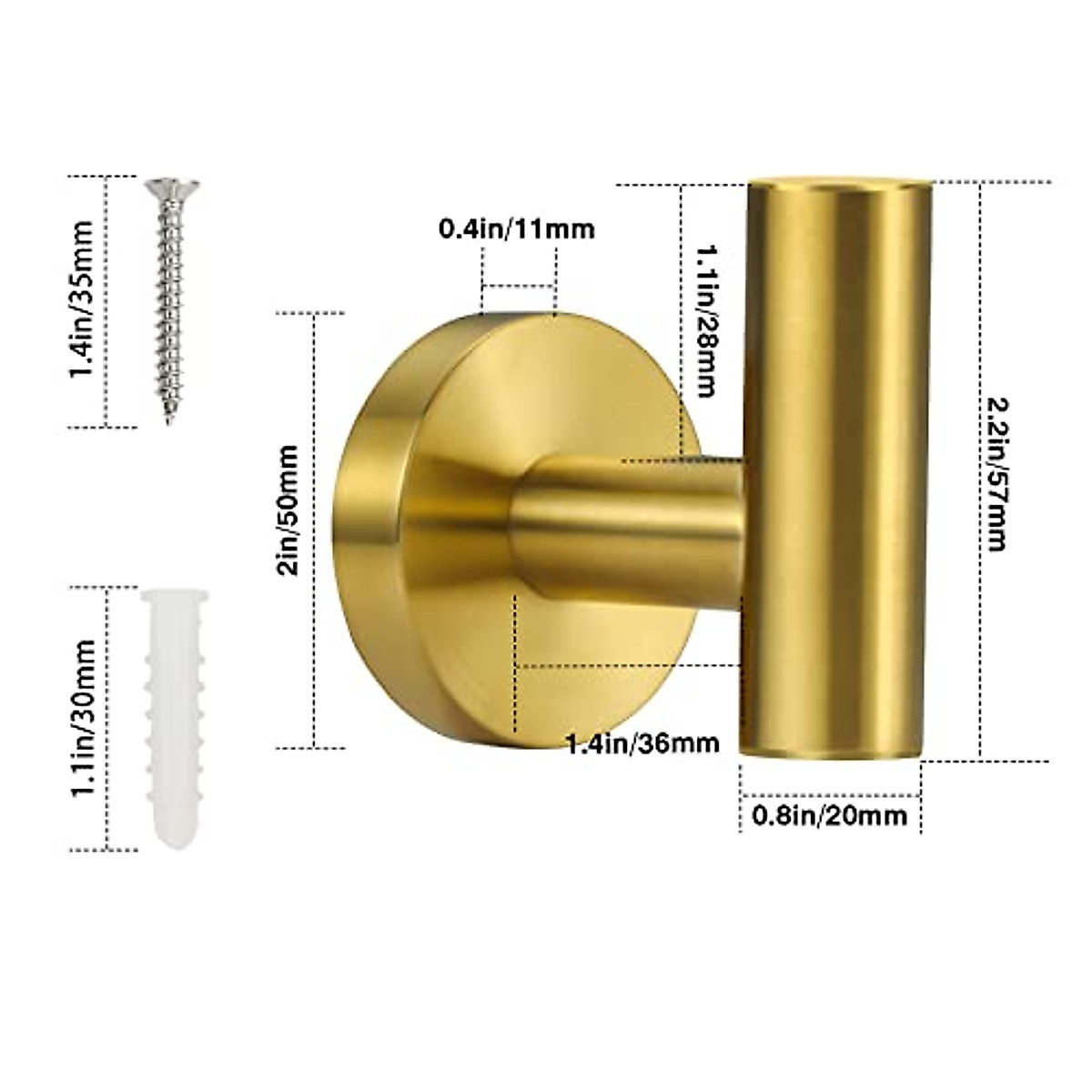 GRANTENOV Bathroom Towel Hooks Hanger Brushed Gold SUS304 Stainless Steel Brushed Brass Heavy Duty Robe Clothes Coat Hooks Holder for Shower Kitchen Garage Laundry Room Hotel Wall Mounted,4-Pack