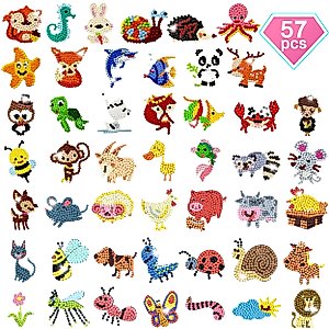 57PCS Diamond Painting Stickers for Kids - Fun DIY Diamond Painting Kits for Kids, Arts and Crafts for Kids Ages 8-12/6-8, Gem Sticker Art Kits for Kids Adult Beginners Gift