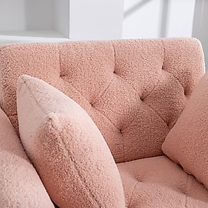 YuiHome 36.61'' Wide Modern Accent 3 Positions Adjustable Backrest, Tufted Chaise Lounge Chair, Single Recliner Armchair with Ottoman and Gold Legs for Living Room, Bedroom,Pink