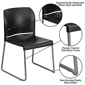 Flash Furniture 5 Pack HERCULES Series 880 lb. Capacity Black Full Back Contoured Stack Chair with Gray Powder Coated Sled Base