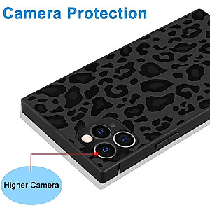 Luxury Square Case for iPhone 12 Pro Max,Fashion Elegant Square Case for Women Girls,Hard PC+Soft Silicone case is Shock-Proof & Skid-Proof for Protective Case-Black Gray Leopard Print, 6.7''