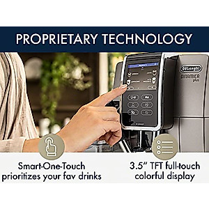 De'Longhi ECAM37095TI Dinamica Plus with LatteCrema System, Fully Automatic Coffee Machine, Colored Touch Display,Titanium