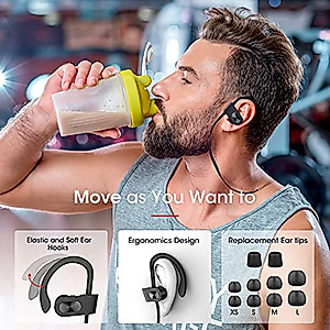 Bluetooth Headphones V5.0,Running Headphones w/16 Hrs Playtime, Bass+ HD Stereo Wireless Sports Earphones w/IPX7 Waterproof Earbuds in Ear for Workout, Gym w/CVC6.0 Noise Cancelling Mic Black
