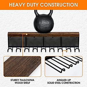 J JACKCUBE DESIGN Gym Storage Rack Organizer for Workout Equipments, Fitness Gears, Resistance Bands, Lifting Belts Rack Holder with 9 Heavy Duty Metal Hooks and Wood Shelf- MK713A