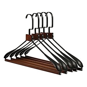 N/A Iron Wood Hanger Wooden Metal Set Household Iron Wide Shoulder Hanger Beech Wardrobe Clothes Hanger (Color : Black, Size : 45x25.5cm)