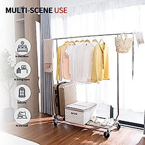 FSUON 450LBS Clothing Garment Rack, Extendable Single Rod Clothes Rack with Wheels & Base, Heavy Duty