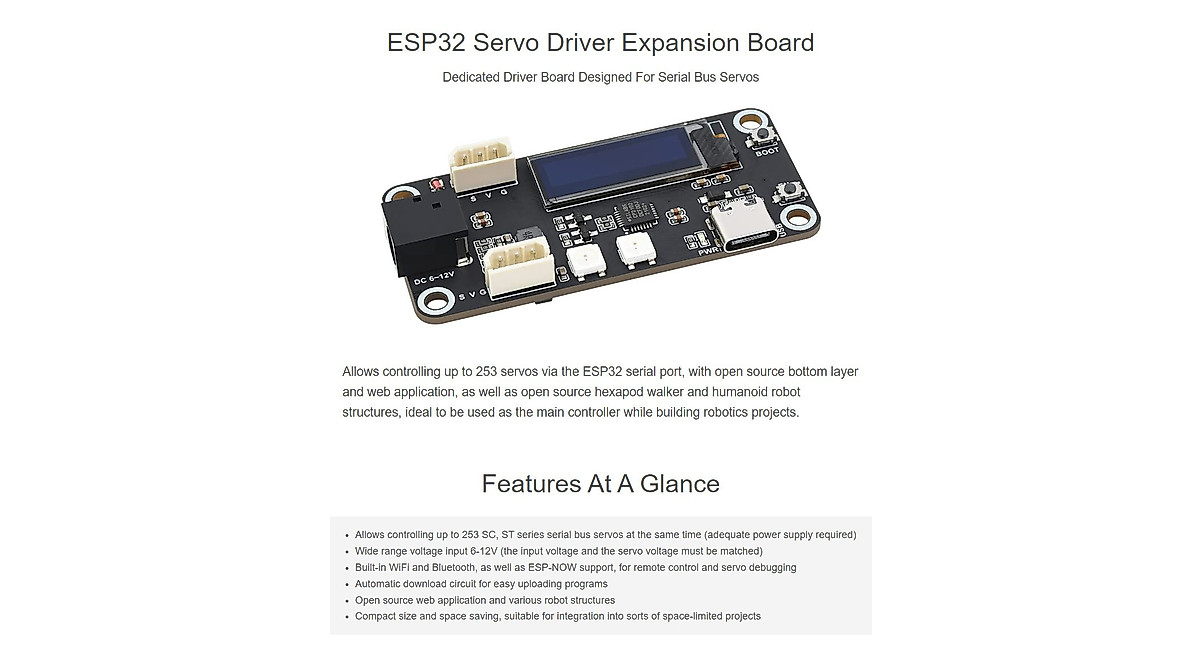 Waveshare ESP32 Servo Driver Board with WiFi Bluetooth Control