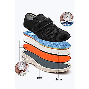 ZUMEIJIA Women's Diabetic Shoes for Women Casual Adjustable Walking Shoes Wide Shoes for Elderly Swollen Feet Non-Slip Air Cushion Bottom Fattening and Widening 9.5 Black