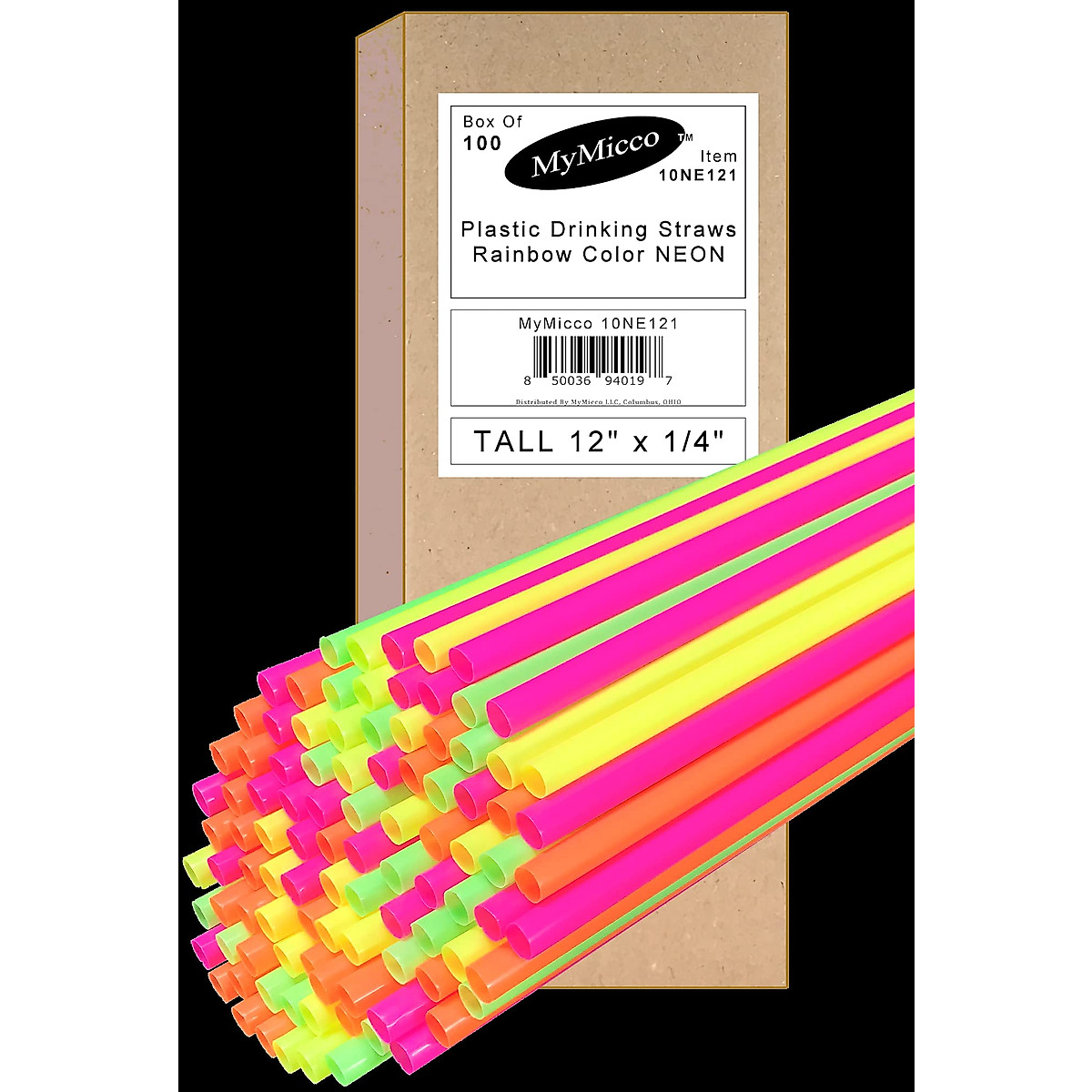10NE121 MyMicco - 150 Giant 12" x 1/4" Neon Plastic Straws - Shakes, Shakes - Ships To You From OHIO