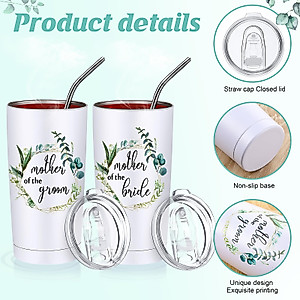 4 Pack Mother of the Groom Gifts Mother of the Bride Tumblers Cup Bride Makeup Bags Stainless Steel Groom Mug Mother Cosmetic Bag Wedding Gift for Bridal Shower Travel Party Favor(Green Leaves)