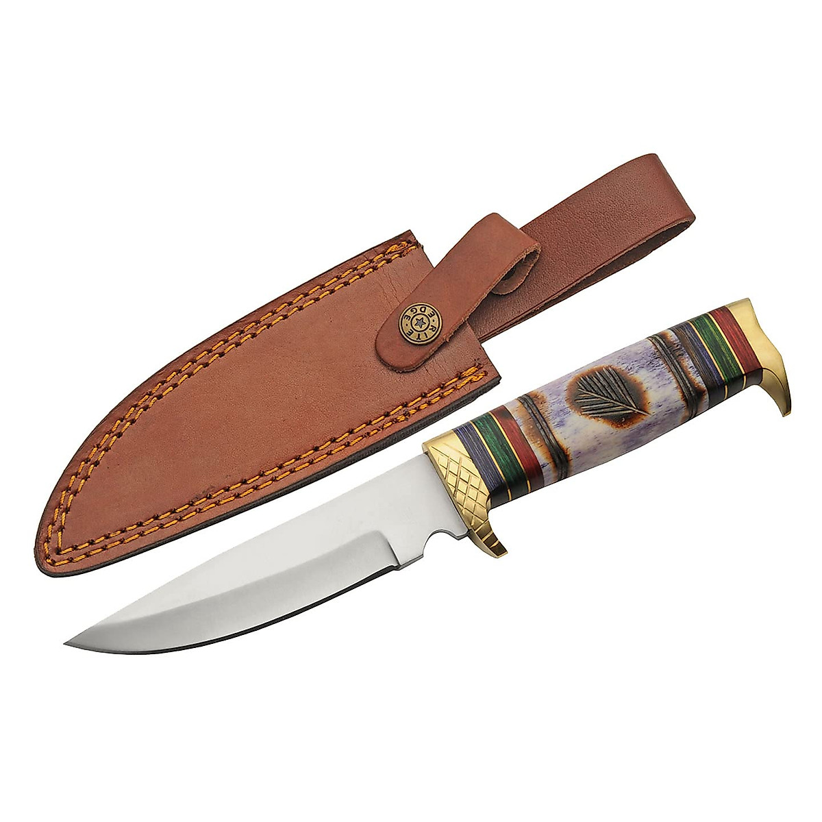 Wind Painter Stained Bone 10.5″ Stainless Steel Hunting Knife | Wood & Brass Spacers