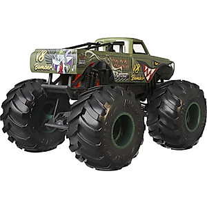 Hot Wheels Monster Truck 1:24 Scale Green Bomber Vehicle with Giant Wheels for Kids Age 3 to 8 Years Old Great Gift Toy Trucks Large Scale
