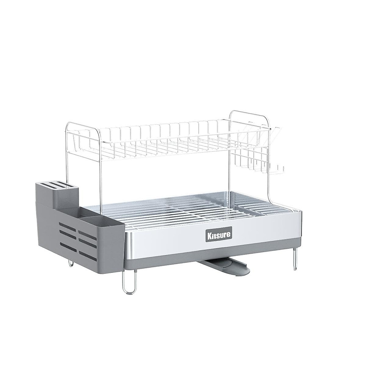 Kitsure 2-Tier Dish Rack, Large Capacity, Stainless Steel, Dish Drying Rack with Drainboard, Multifunctional Kitchen Dish Rack for Dishware