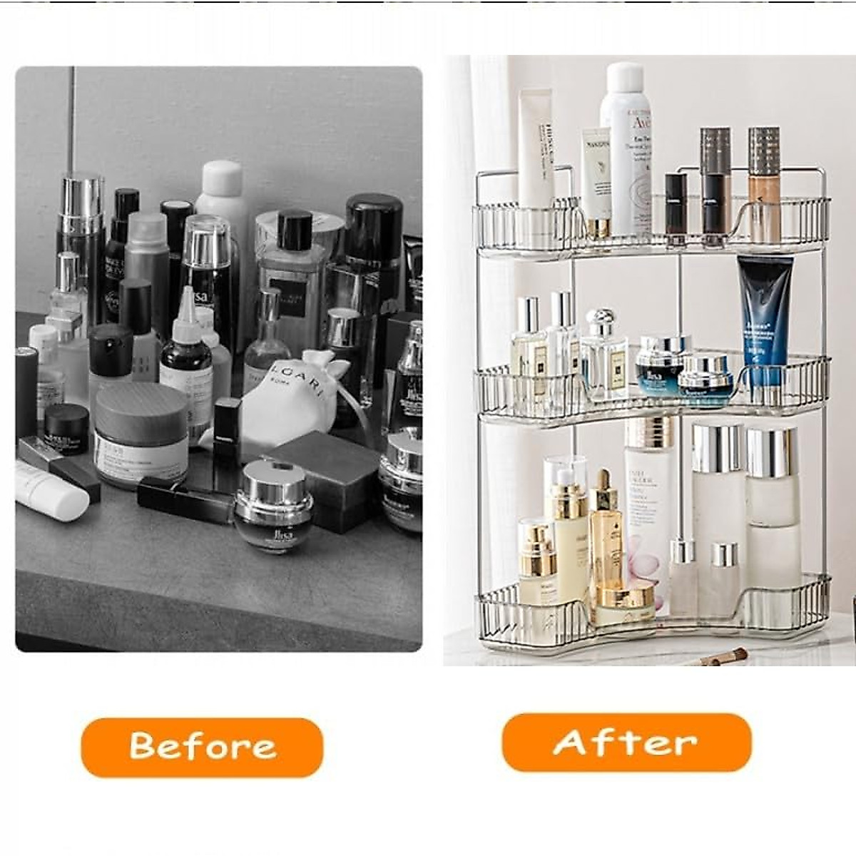 Bathroom Organizer Countertop, Vanity Trays for Bathroom, Skincare Makeup Organizer Shelf, Vanity Organizer, Bathroom Counter Shelf for Cosmetics, Toiletries, Lotions, Perfumes (3 Tiers, Grey)