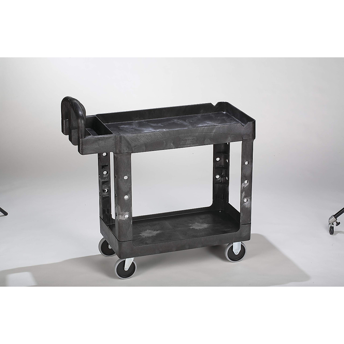 Rubbermaid Commercial Products 2-Shelf Utility/Service Cart, Small, Lipped Shelves, Ergonomic Handle, 500 lbs. Capacity, for Warehouse/Garage/Cleaning/Manufacturing (FG450088BLA)