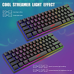 LexonElec Wireless Gaming Keyboard,61 Keys Ergonomic Waterproof Quiet Mechanical Feeling Keyboard,Bluetooth 5.0 & 2.4G Wireless Dual Modes RGB Backlit Keyboard for PC/Tablet/Mobile Phone Gamer(Black)