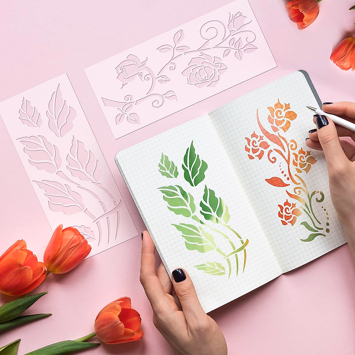 10 Pieces Leaf Painting Stencils Leaf Wall Stencil Botanical Leaves Reusable DIY Crafts Drawing Templates Stencils for Painting on Wood Wall Canvas Card Home Decor