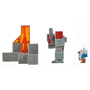 Mattel Minecraft Dungeons Mini Battle Box, with Exclusive Redstone Monstrosity, Valorie Character and Lava Set Piece, Action and Adventure Toy Based on Video Game, Gift for Kids Age 6 and Older