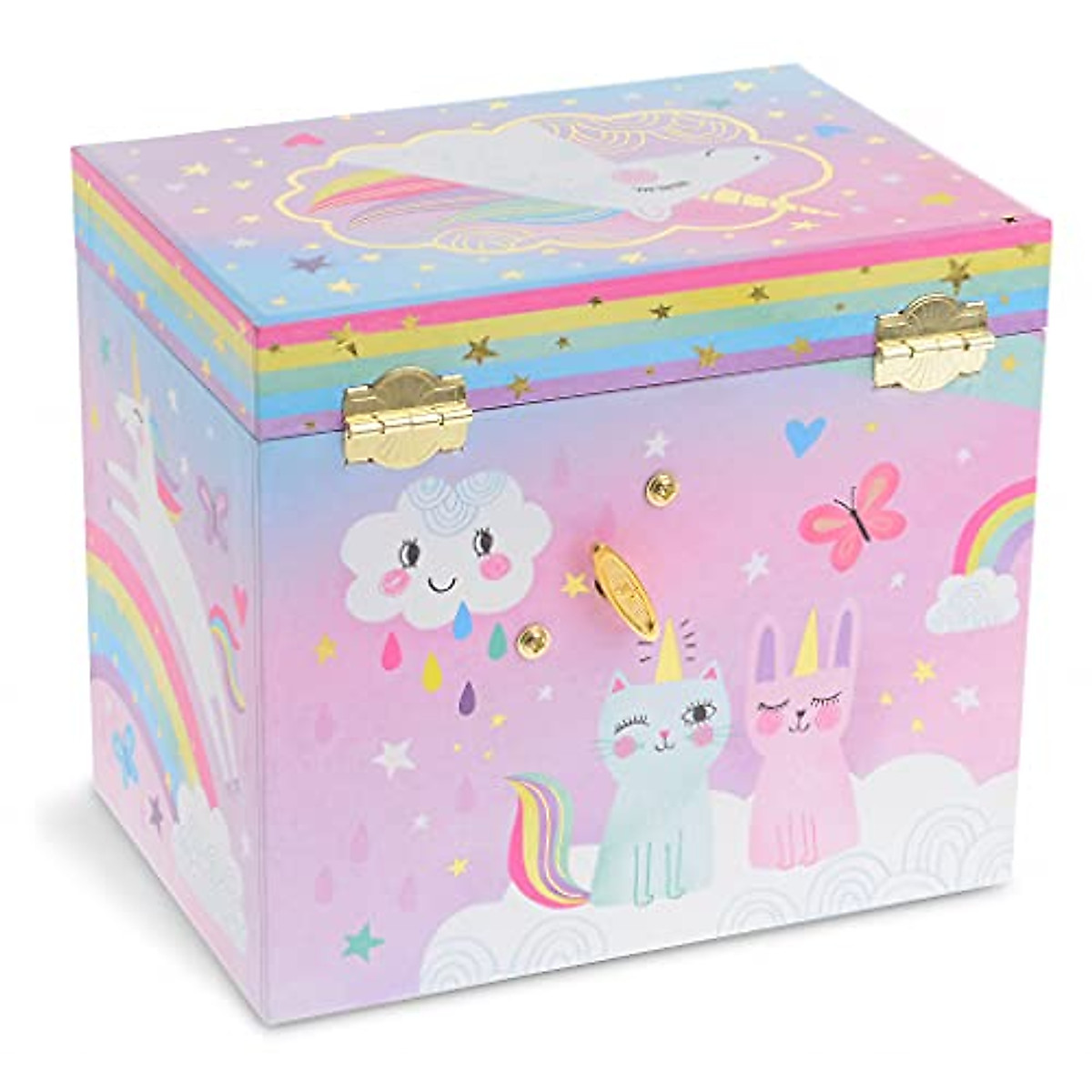 Jewelkeeper Cotton Candy Unicorn Music Box & Little Girls Jewelry Set - 3 Unicorn Gifts for Girls - Jewelry Box for Girls