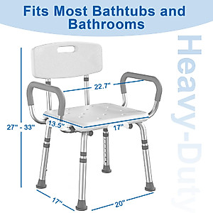 HOMLAND Shower Chair for Inside Shower with Arms and Back, FSA/HSA Eligible 500 lbs Heavy Duty Shower Seat for Bathtub, Height Adjustable Safety Bath Seat for Elderly, Adults, Handicap and Disabled