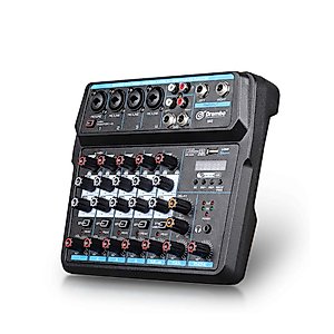 D Debra M6 Mini Audio Mixer Mixing Console Mixer Sound 6 Channel with Sound Board USB Bluetooth Audio Interface Mic Preamps 48V Phantom Power Mixer Use for DJ Studio PC Recording Singing Webcast Party