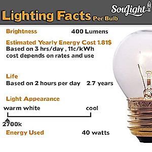 Oven Light Bulbs – 40 Watt Appliance Replacement Bulbs for Oven, Stove, Refrigerator, Microwave. Incandescent - High Temp G45 E26/E27 Socket. Standard Lead-Free Base - 400 Lumens - Clear.2 Pack