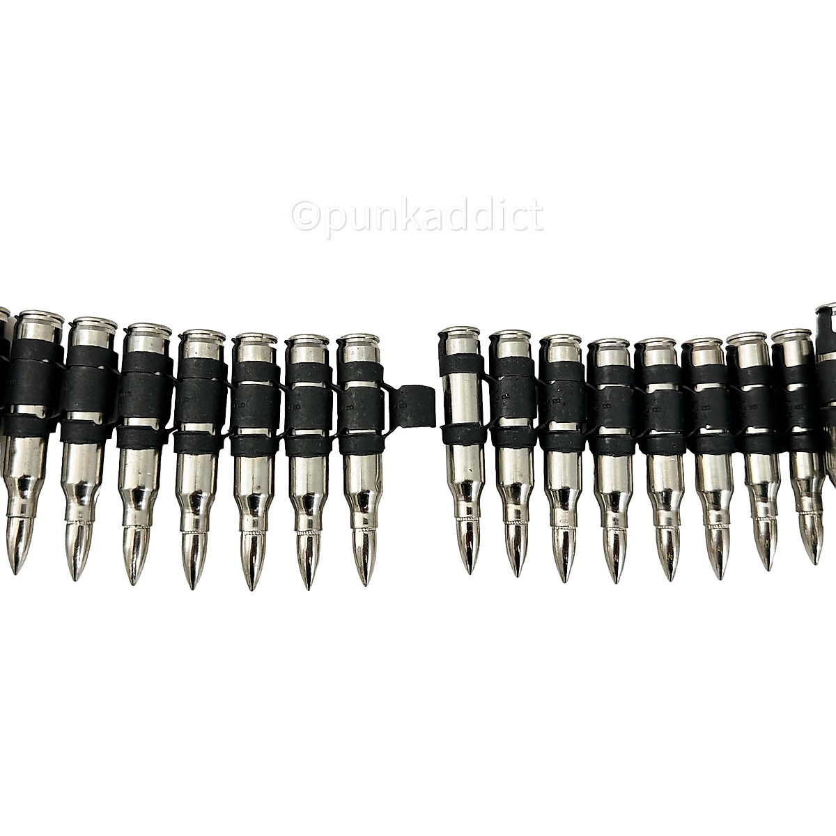 Bullet Belt .223 Caliber Nickel Shell Nickel Tip Defused Dummy Black Link 42" 90 Bullet Link