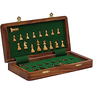 10.5" Wood Chess Set - Handmade Premium Magnetic Folding Chess Board - Wooden Travel Staunton Chess Game with Built in Storage