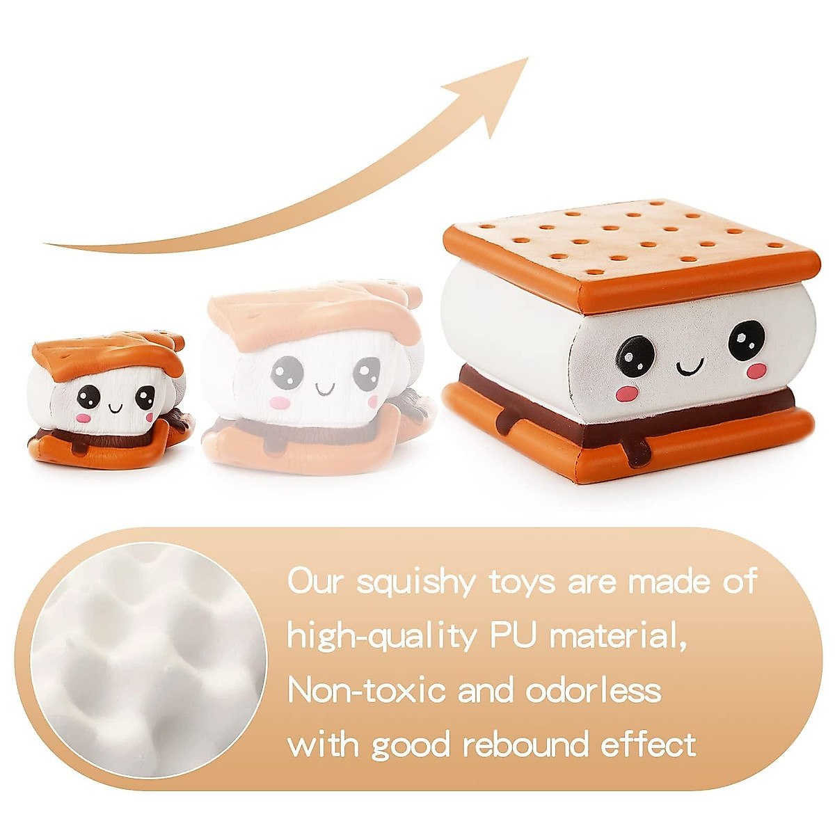 Anboor Squishies Smore Slow Rising Squishy Toy for Kids Soft Cookies Sandwich Scented Stress Relief Realistic Food Cute Squeeze Squish Toy
