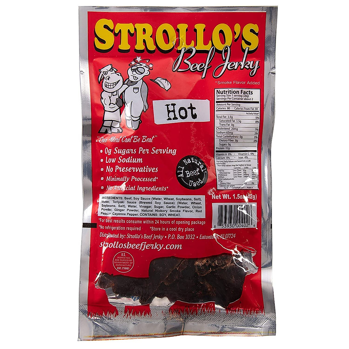 Strollo's Beef Jerky Sampler - Variety 4 Pack (1 of each flavor) Low Sodium, Low Carb, Low Sugar - Made with all Natural USA Beef, USDA Certified