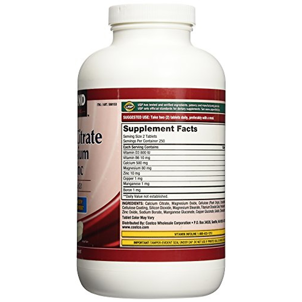 Kirkland Signature Calcium Citrate 500mg (500 Tablets)