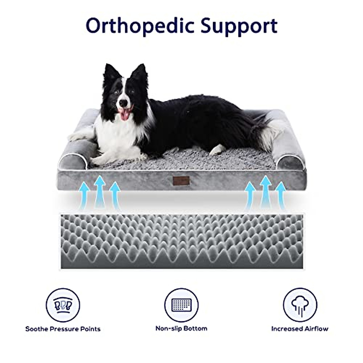 Figopage Orthopedic Dog Bed - Large/Extra Large Dogs Beds - Eggs Crate Foam Pet Dog Bed Mat Sofa with Waterproof Washable Cover, Couch Dog Beds for Medium, Large, Extra Large Pets
