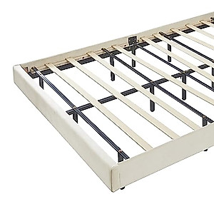 LED Floating Bed Frame Queen Size, Upholstered Platform Bed with Shell Shaped Headboard, Modern Velvet Cloud Beds with Light for Kids Girls Boys Teens Adults, No Box Spring Needed, Beige