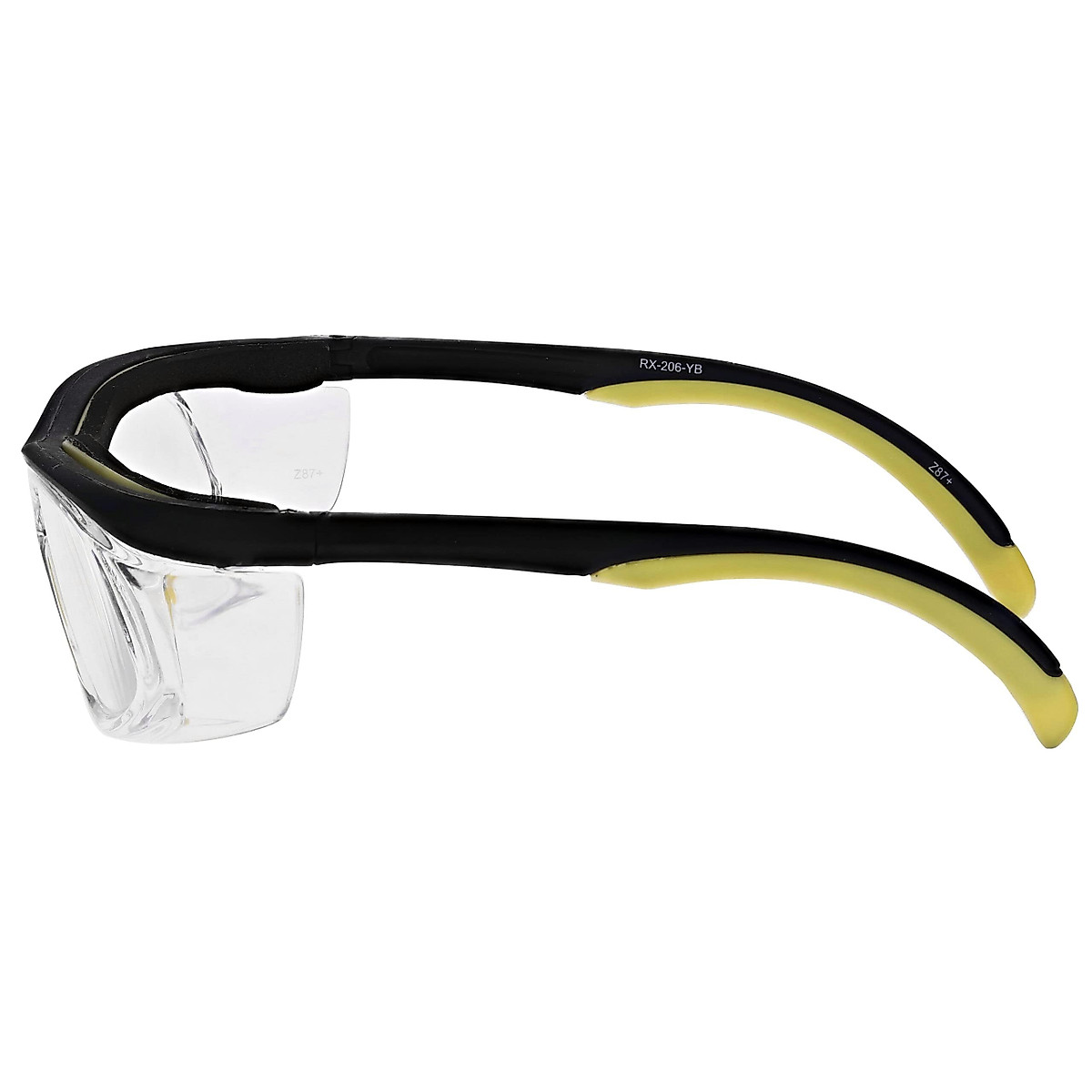 Safety Reading Glasses 206YB with Full Clear Magnifying Lenses, 1.00 to 3.00 Diopter, ANSI Z87 Approved (Black/Yellow, 1.75, x)