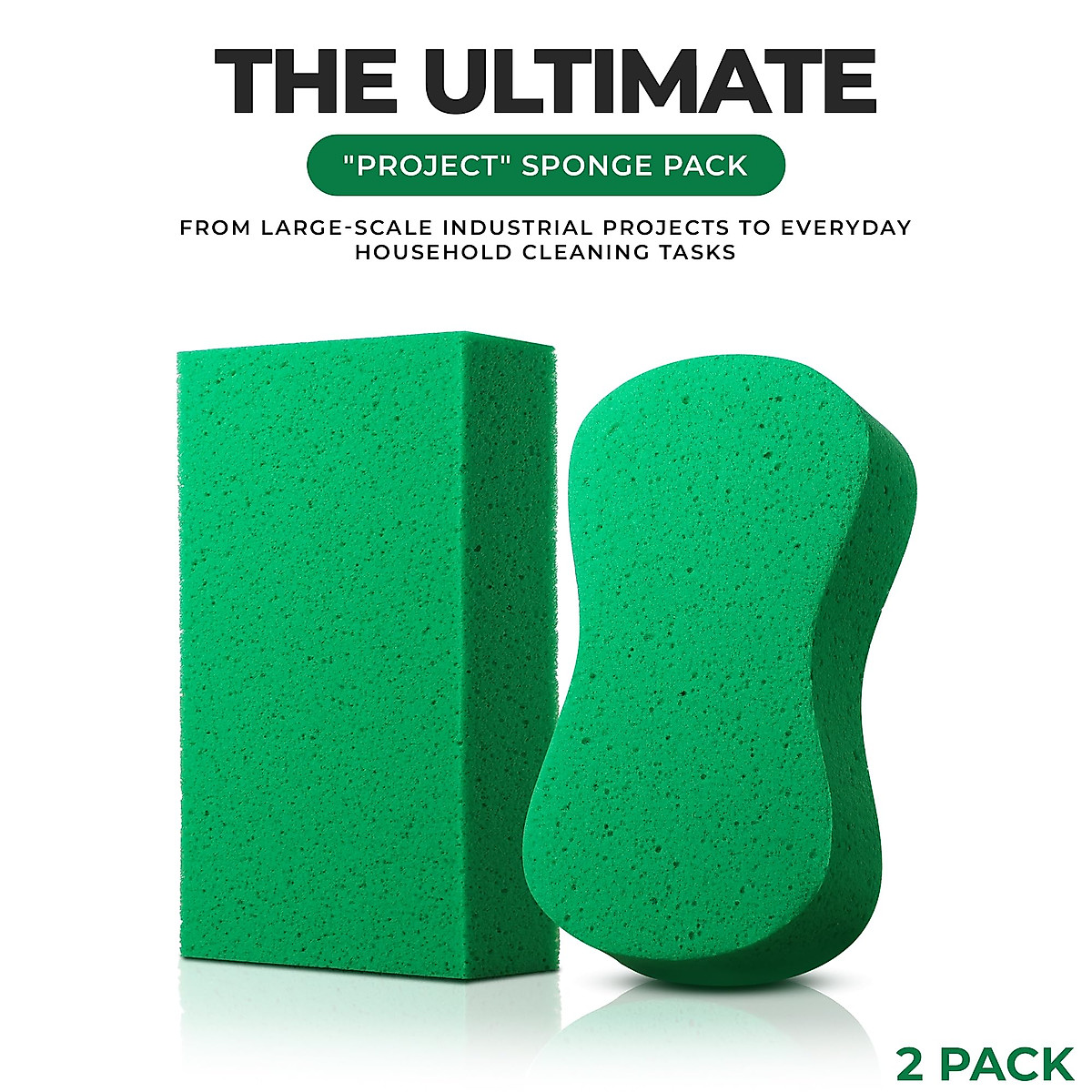 Large Multi-Purpose Sponges - 2 Pack, Perfect for Car Wash & Household Cleaning, Ideal for Tile Grout & Painting