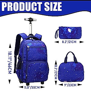 ZBAOGTW Rolling Backpack Boys 3 in 1 School Wheeled Backpack Set Kids Luggage School Travel Rolling Backpack for Boys with Starry Sky Printed