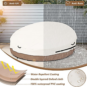Krismile Outdoor Daybed Cover,Heavy Duty Waterproof Anti-UV Round Daybed Cover Adapt to 75" Dia x 35"/16”H Patio Canopy Sofa(Beige & Brown)