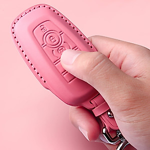 Tukellen for Ford Leather Key Fob Cover with Keychain Compatible with Ford Explorer Mustang Fusion Escape F150 F250 F350 F450 F550 Edge-Pink