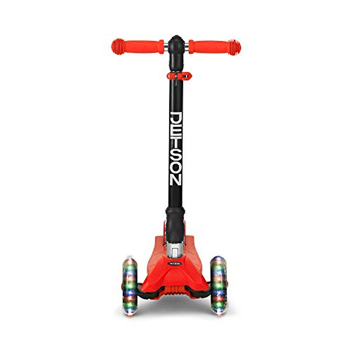 Jetson 3-Wheel Scooters - Twin Kick Scooter (Red) - Collapsible Portable Kids Three Wheel Push Scooter - Lightweight Folding Design with High Visibility RGB Light Up LED Wheels
