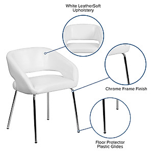 Flash Furniture Fusion Series LeatherSoft Upholstered Side Reception Chair, Retro Padded Lounge Chair for Living Room or Office, White