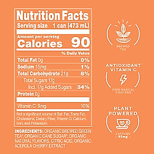 Steaz Organic Iced Green Tea Antioxident Brew, Peach, 16 Fl Oz, Pack of 12