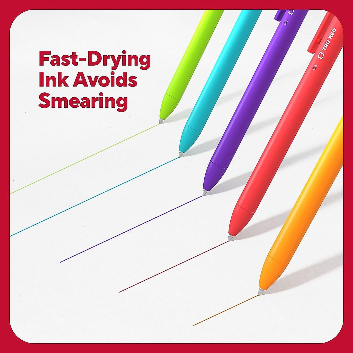 Tru Red Retractable Quick Dry Gel Pens Fine Point 0.5Mm Blk Dozen