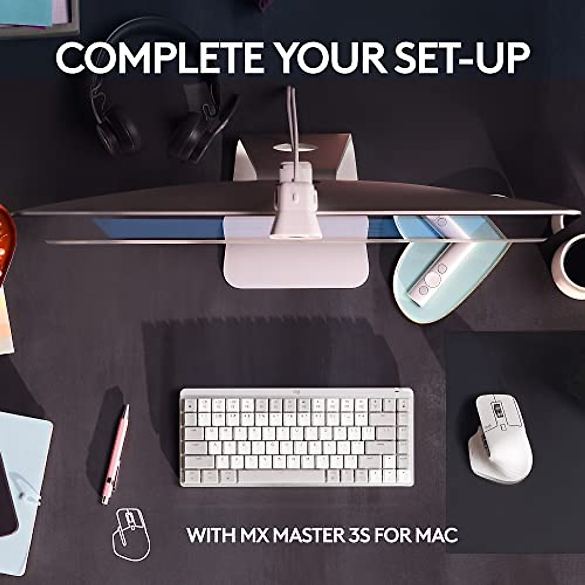 Logitech MX Mechanical Mini for Mac Wireless Illuminated Keyboard, Low-Profile Performance Switches, Tactile Quiet Keys, Backlit, Bluetooth, USB-C, Apple, iPad - Pale Grey