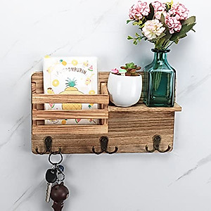 TocTen Key Hooks, Solid Wooden Key Holder for Wall Decorative, Wall Mounted Keys and Mail Organizer with 3 Metal Key Rack, Mail Organizer for Entryway, Front Door, Hallway (Light Brown)