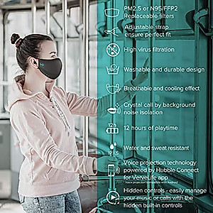 Hubble MaskFone, Face Mask for Protection, Wireless Headphones & Mic, Volume Control,12H Battery, Alexa Compatible, Face Mask for Cold Weather, Working, Running, Airborne disease, Gift for men & women, Size M/L