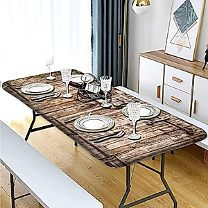Polyester Rectangle Fitted Elastic Edge Table Cloths, 4 ft-(24" x 48"), Wooden Grain Barn Door Polyester Waterproof Wipeable Table Cloth, for Outdoor Picnic Camping and Indoor Kitchen Dining Party