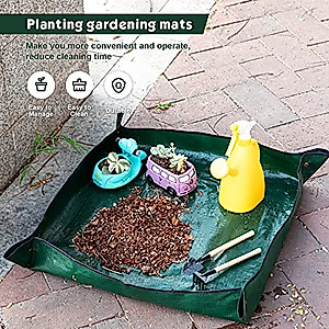 AvoKor 2PCS Gardening Mat Foldable Plant Mat Square Waterproof Gardening Mat Transplanting Plant Repotting Mat for Indoor Bonsai Succulent Plant Care (Dark Green，26.7 x 26.7 in) (Dark Green)