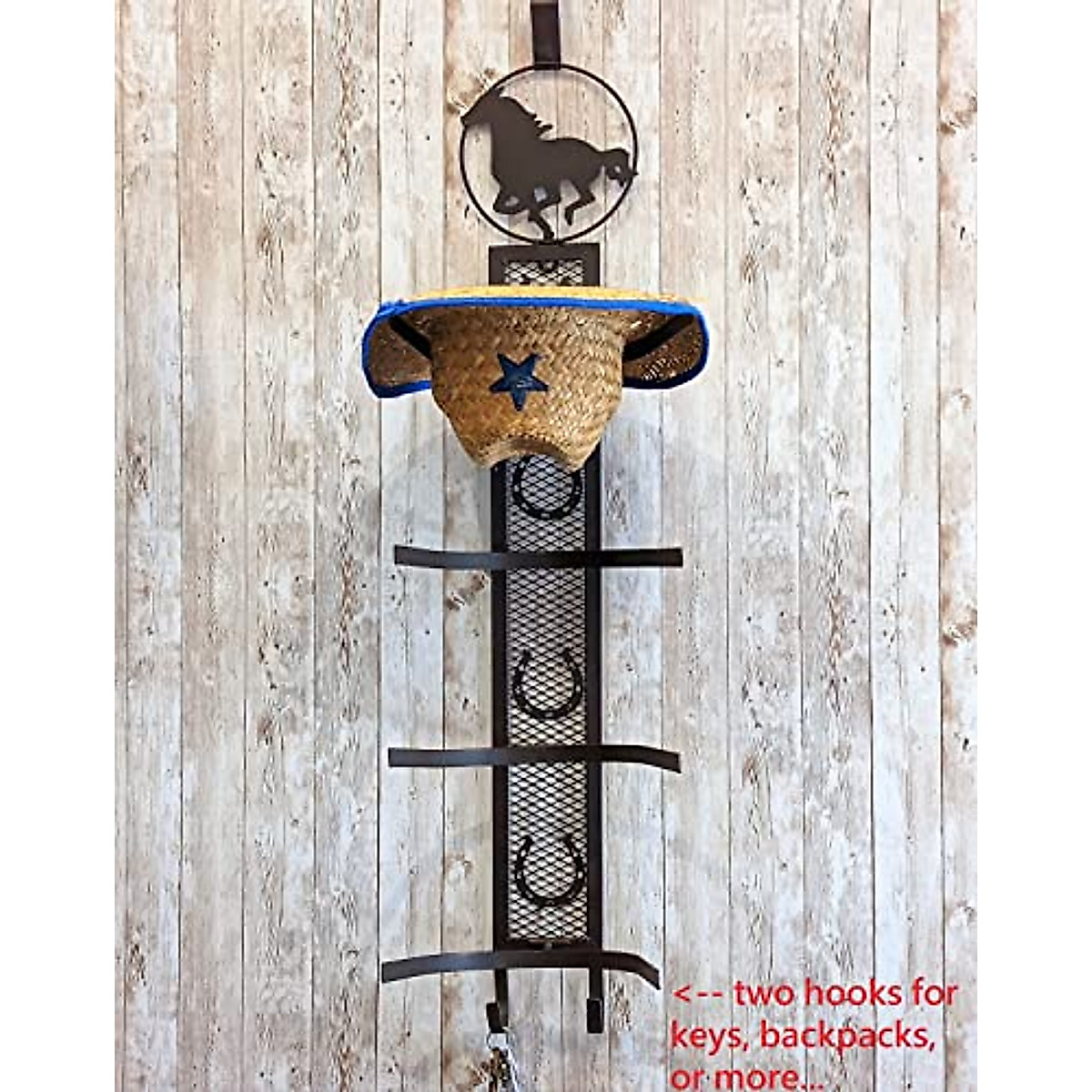 BestGiftEver Rustic Western Country Metal Horse 4 Cowboy Hat Rack Wall Mounted/Over The Door Holder